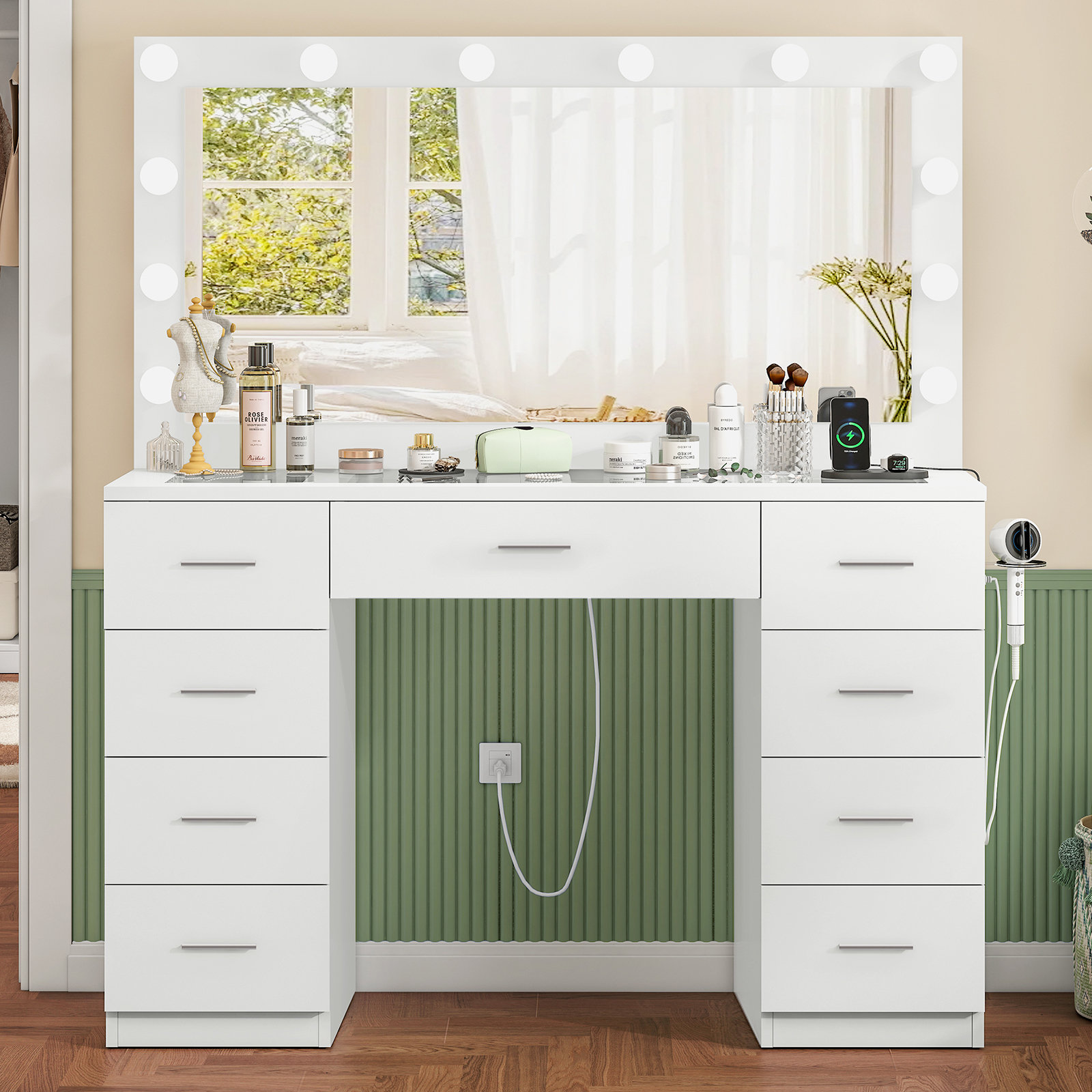 Latitude Run® 46" Large Makeup Vanity with 3 Modes Adjustable ...