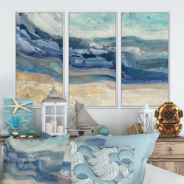 Highland Dunes Coast Blue Sea Waves Watercolour Framed On Canvas 3 ...