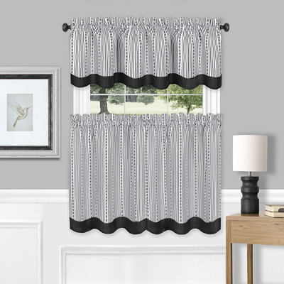 Gracie Oaks Abstract Ruffled 58'' W Kitchen Curtain & Reviews | Wayfair