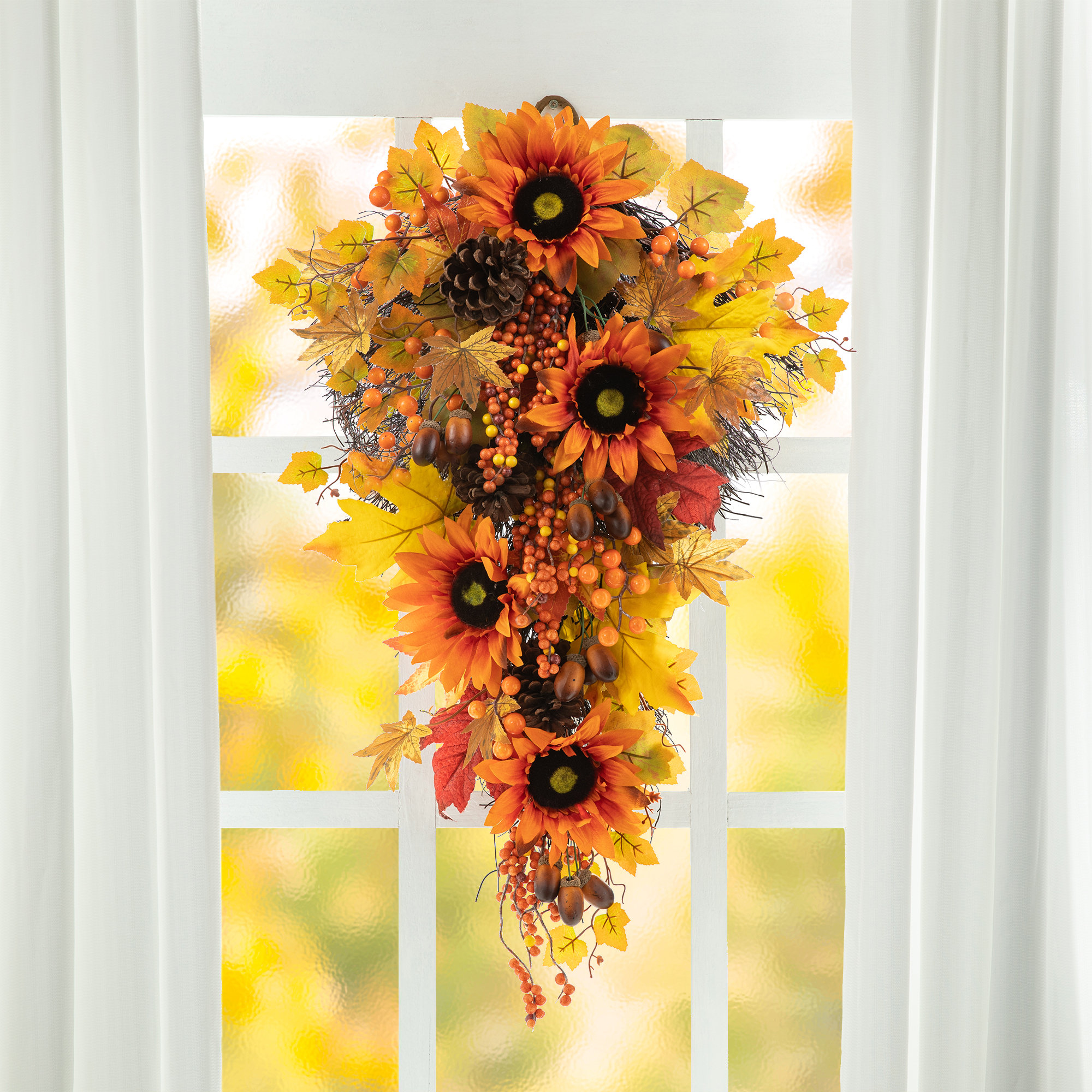 Primrue 27 in. Faux Sunflower and Berry Swag & Reviews | Wayfair