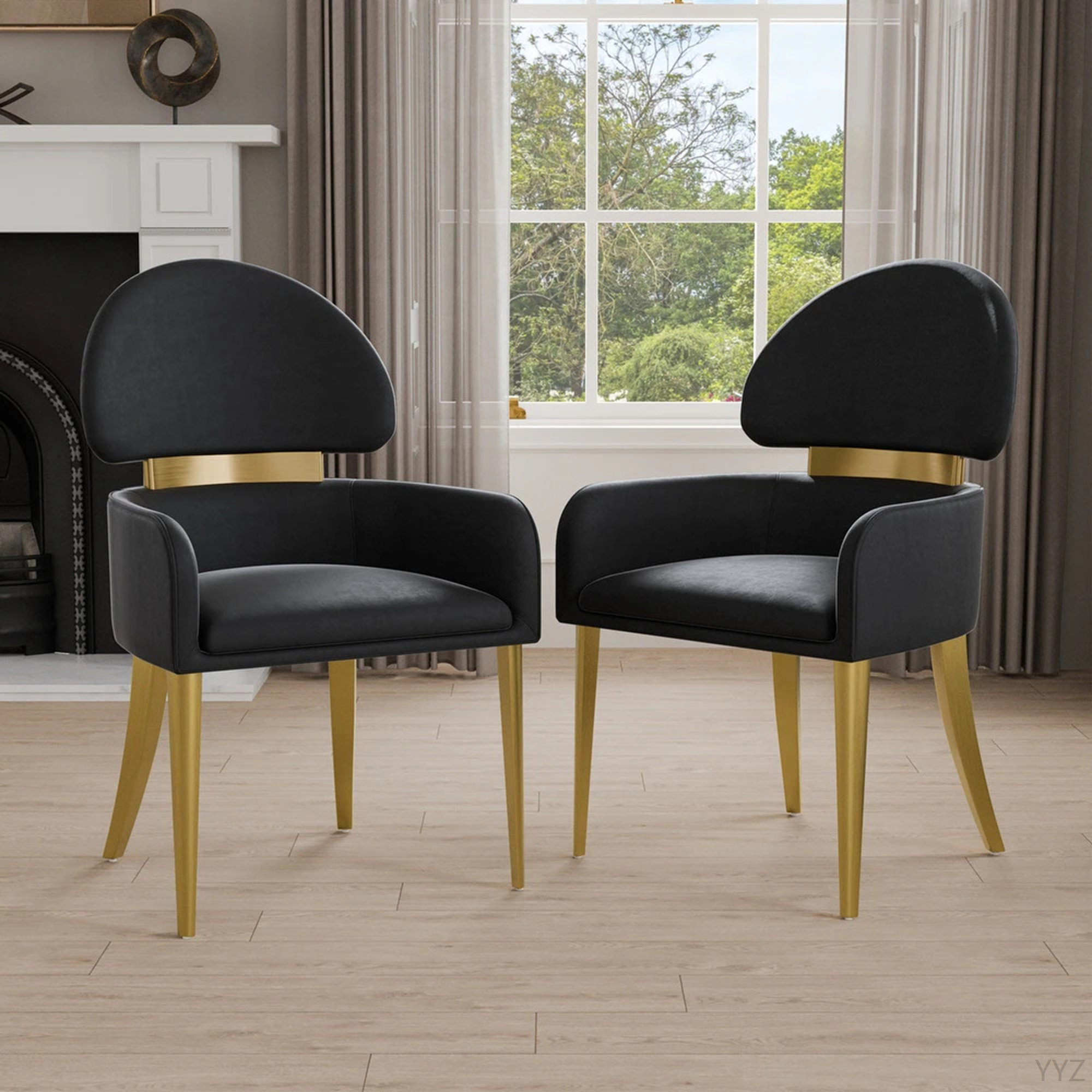Lark Manor™ Contemporary Style 2Pc Arms Chairs Stainless Steel Gold ...