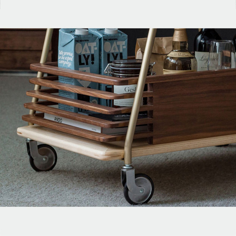 Everly Quinn 24.8" Walnut Standard Solid Wood Bar Carts | Wayfair