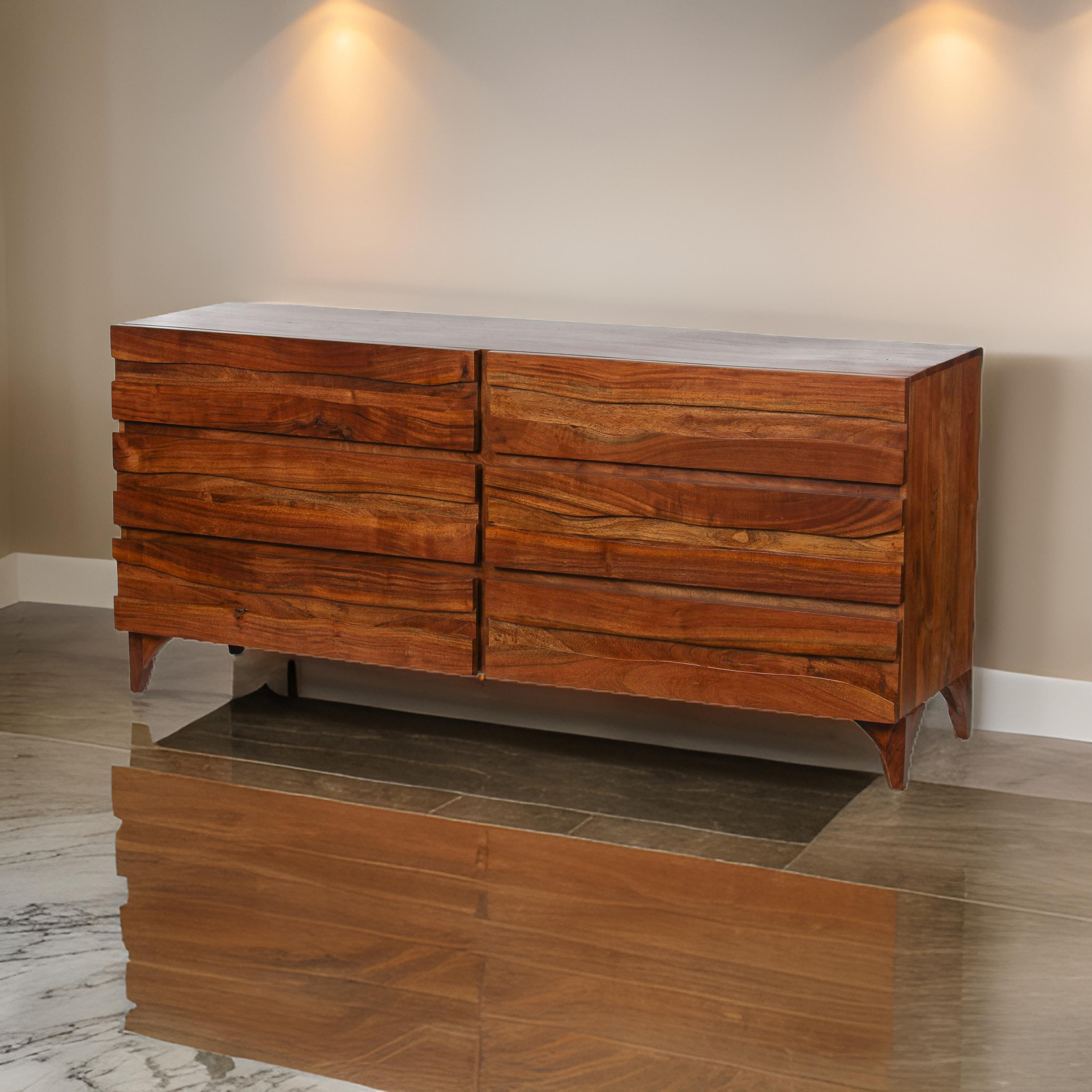 Benjara Fia 72 Inch Wide Dresser, Live Edge 6 Storage Drawers, Brown ...
