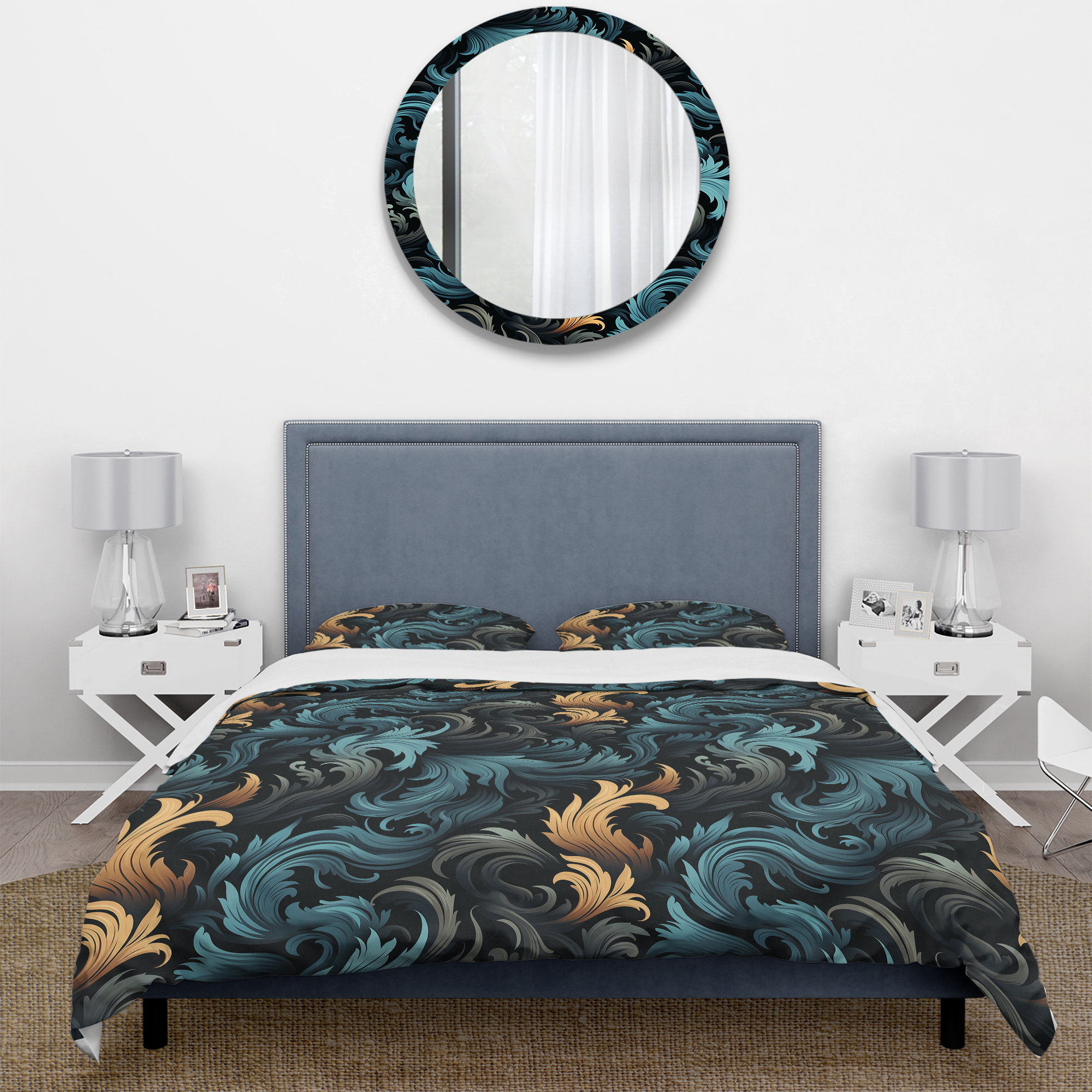 Design Art Black Ink Seamless Calligraphy Flourishes - Damask Duvet ...