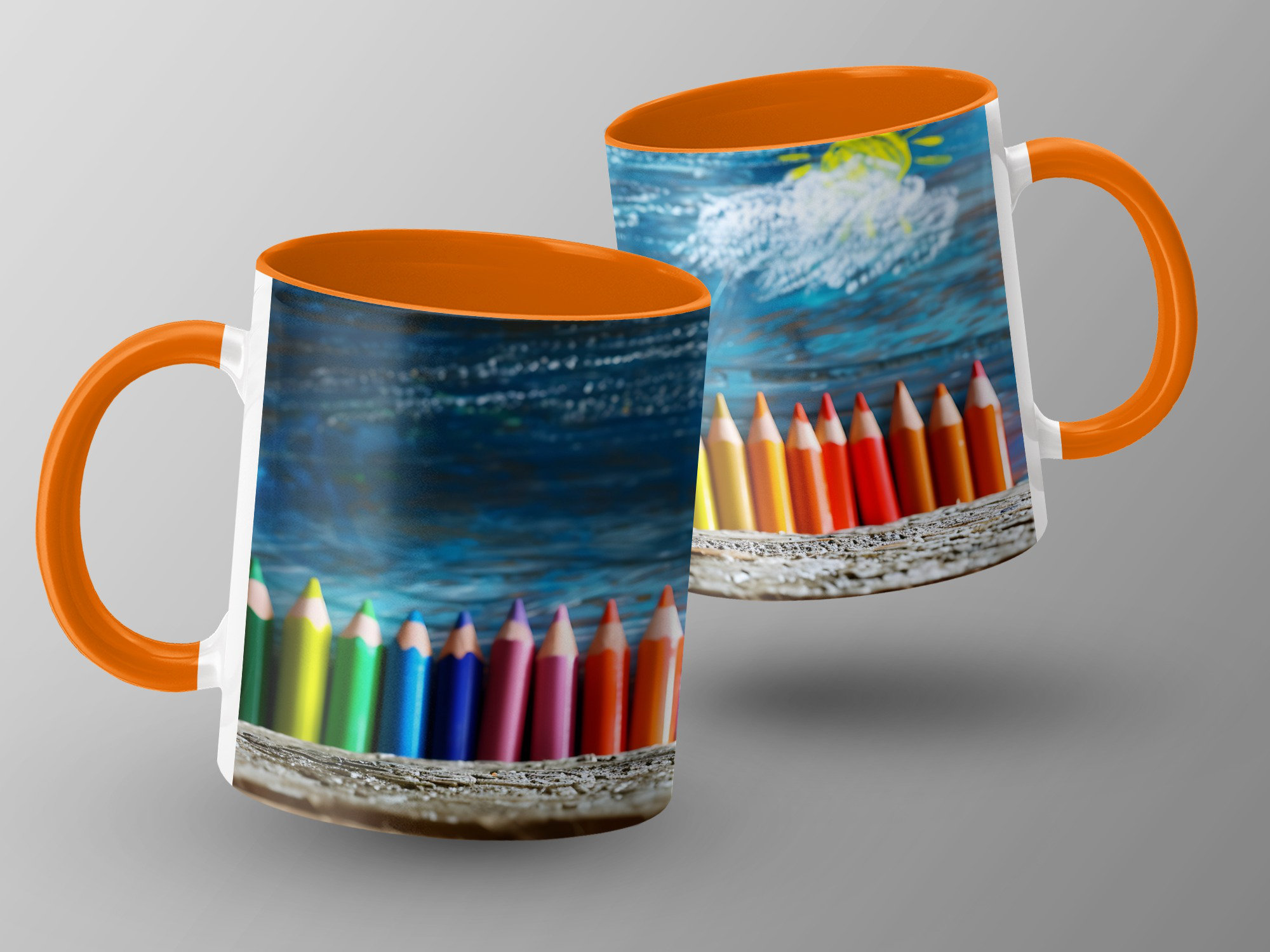 East Urban Home Set of 4 Kids Drawing Style 11oz Accent Mugs – White ...