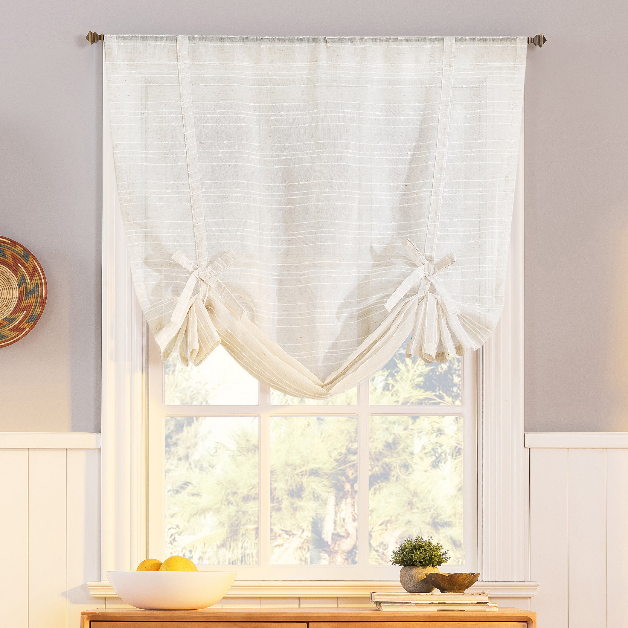 Ebern Designs Delfina Slub Stripe Semi-Sheer Rod Pocket Window Tie-up ...