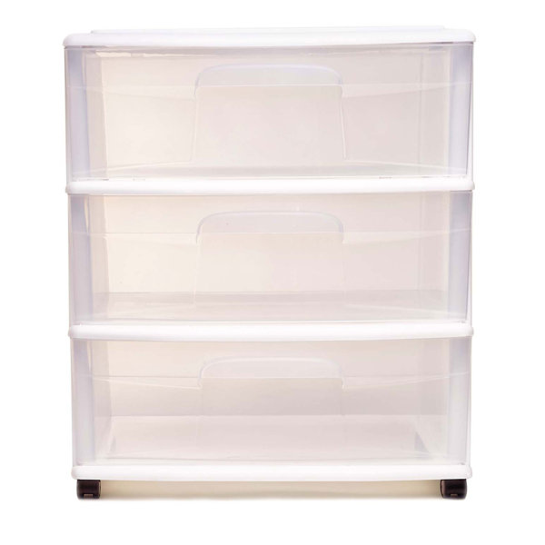 Homz Plastic 3 Clear Drawer Small Rolling Storage Container Tower ...