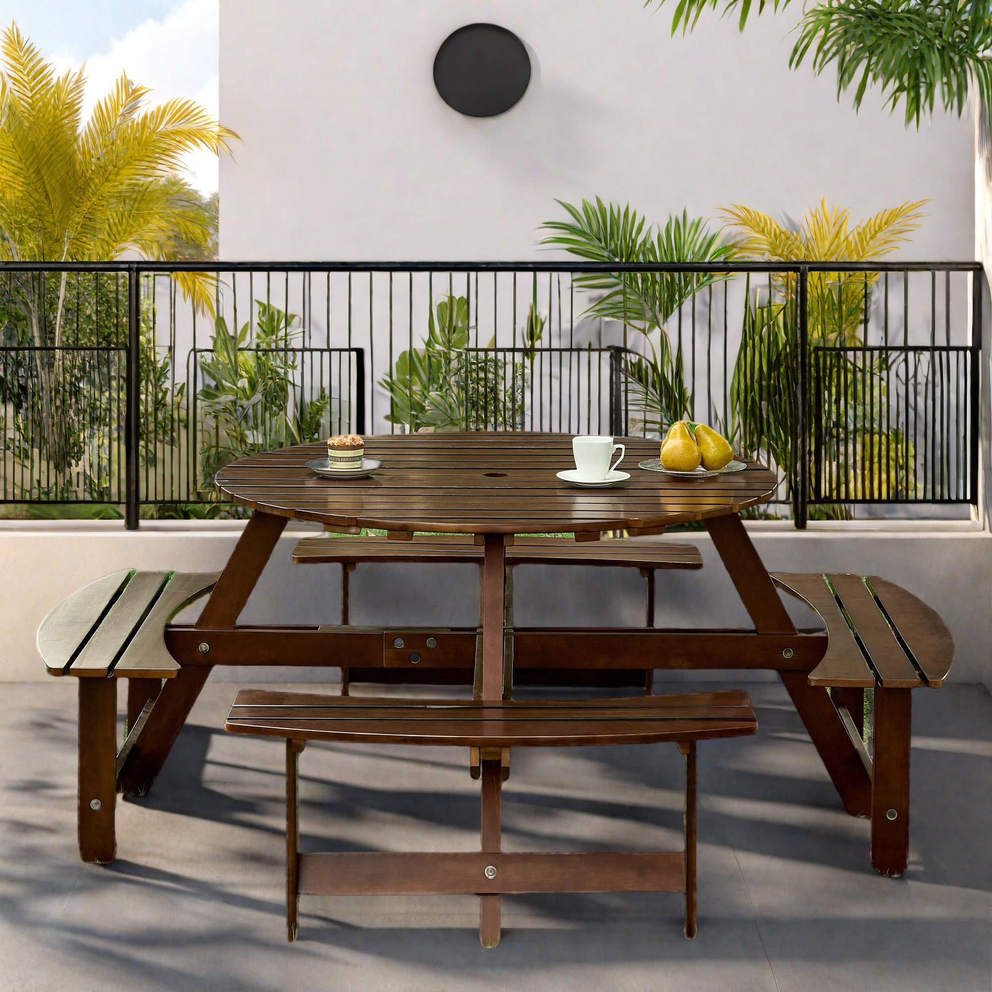 Arlmont & Co. Picnic Table Outdoor 8-person Picnic Table With 4 Built ...