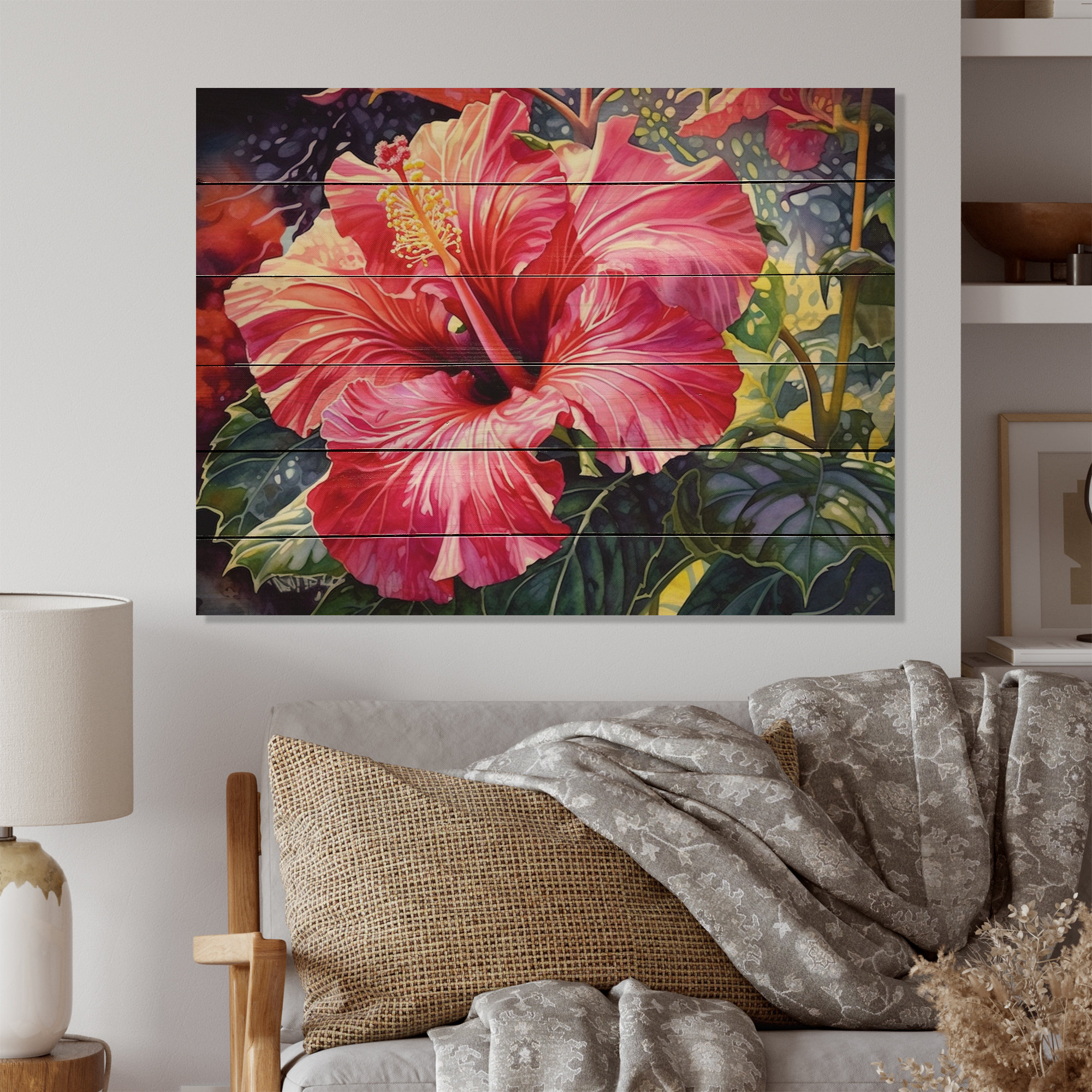 Bayou Breeze Red Tropical Hibiscus Harmony II On Wood Print | Wayfair