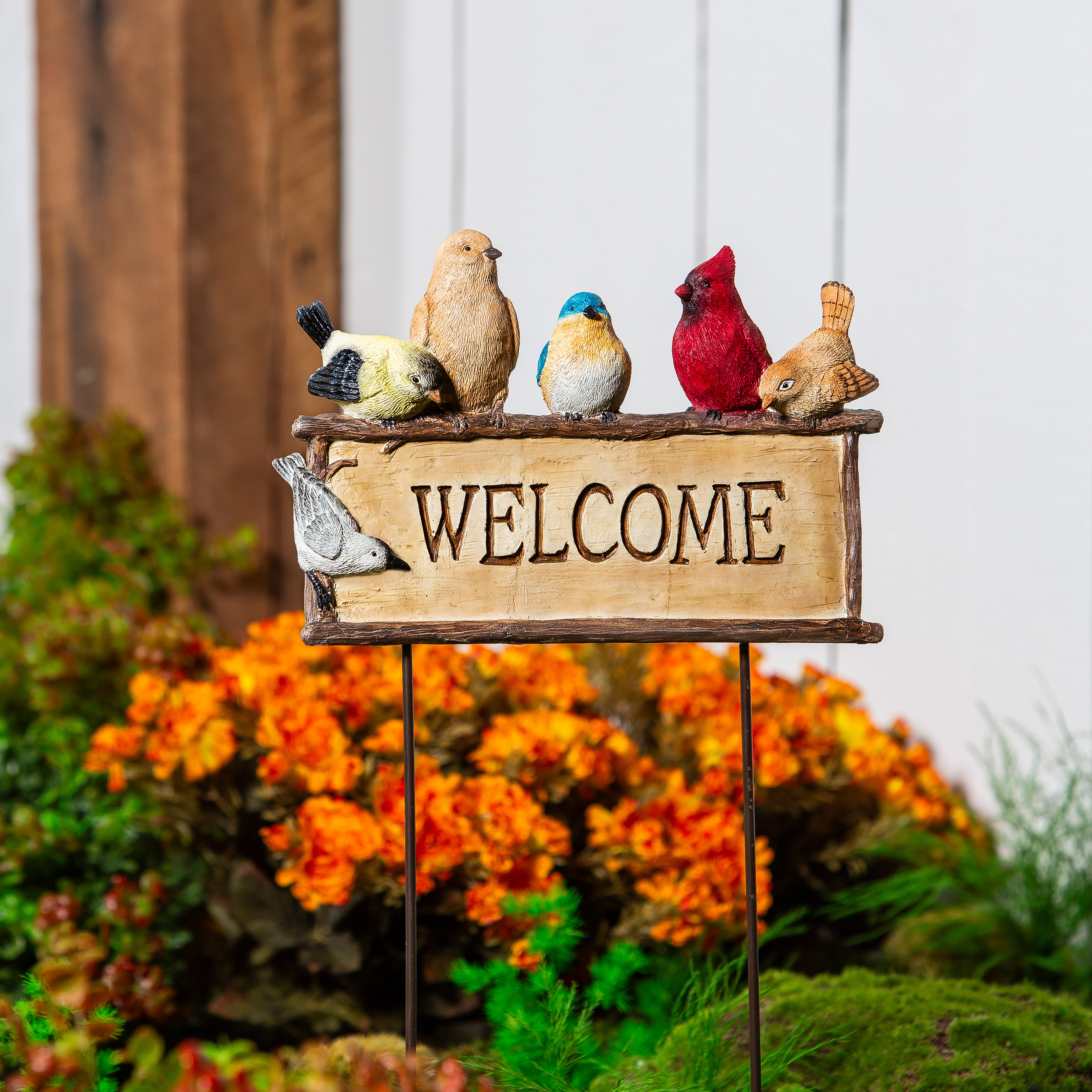 Arlmont & Co. 11"H Welcome Garden Stake, Birds on a Line | Wayfair