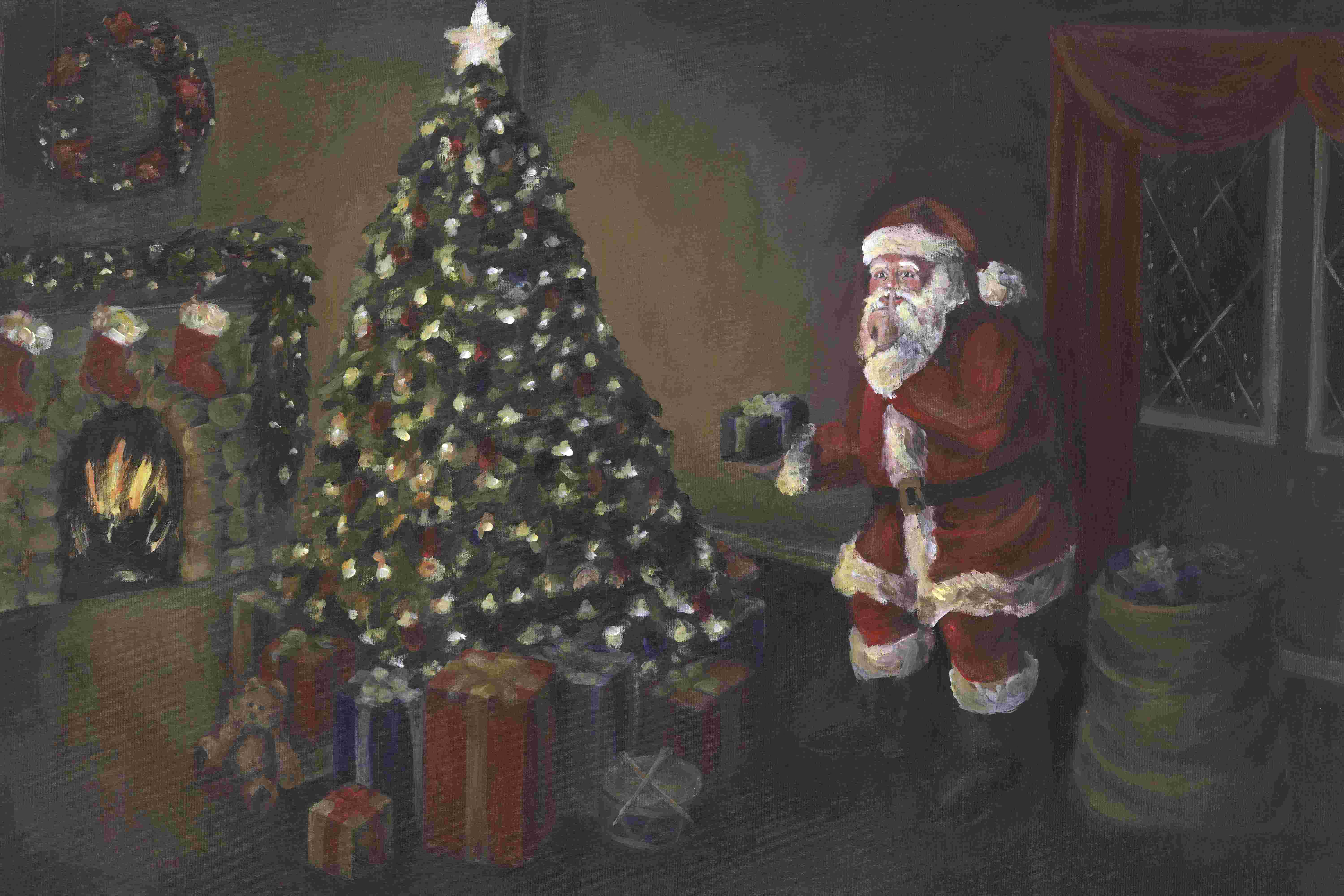 The Holiday Aisle® Sneaky Santa 2 - Wrapped Canvas Painting - Wayfair ...