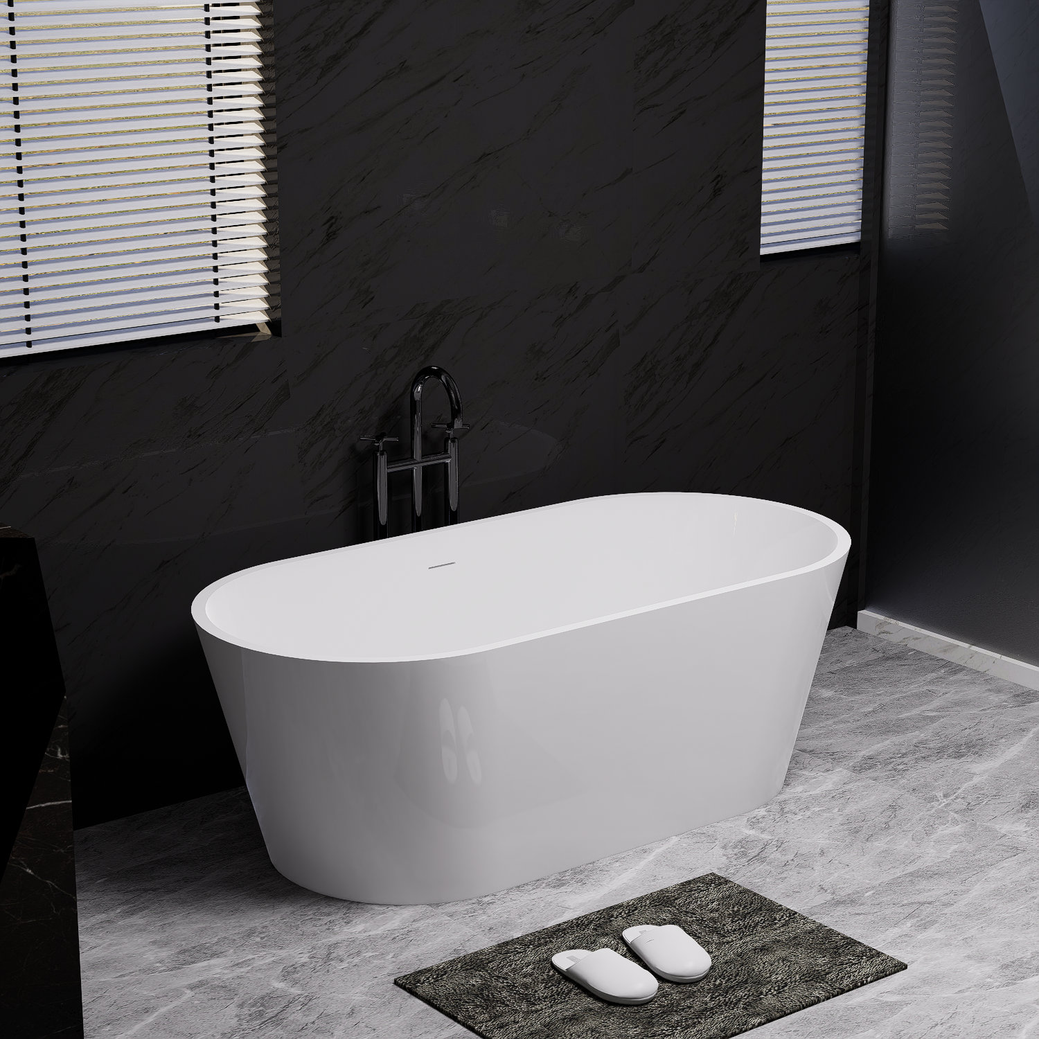 HENANCHANGHOU 63" Freestanding Solid Surface Bathroom Soaking Tub | Wayfair