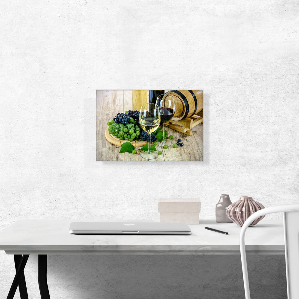 ARTCANVAS Wine Glass With Grapes Home Decor Rectangle Canvas Art Print ...