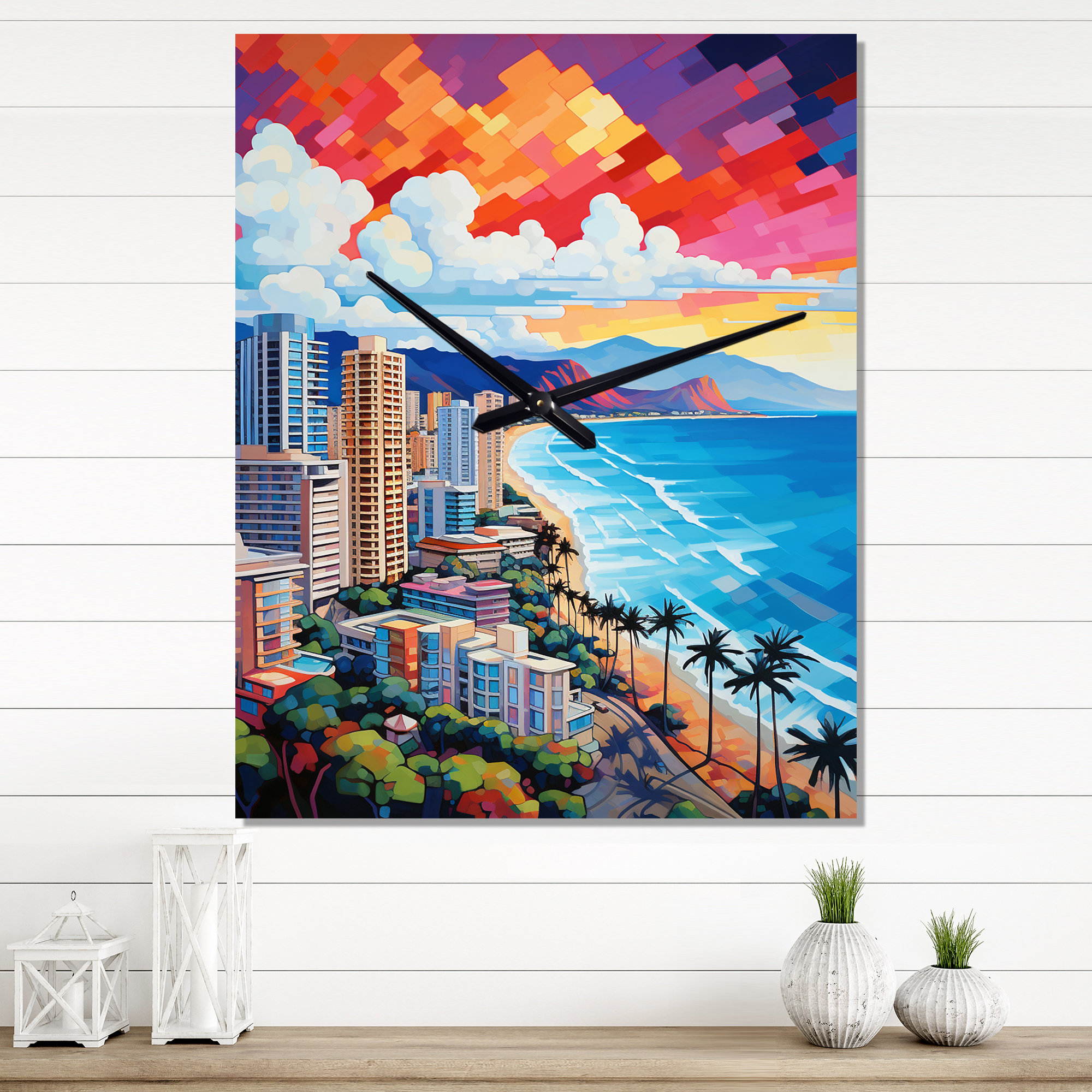Design Art City Maui Popart III - Cityscapes Very Large Wall Clocks ...