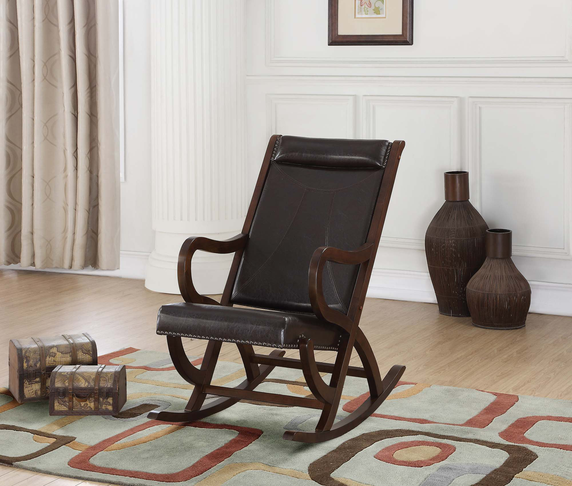 Lark Manor™ Espresso And Walnut Rocking Chair With Nail-Head Trim | Wayfair