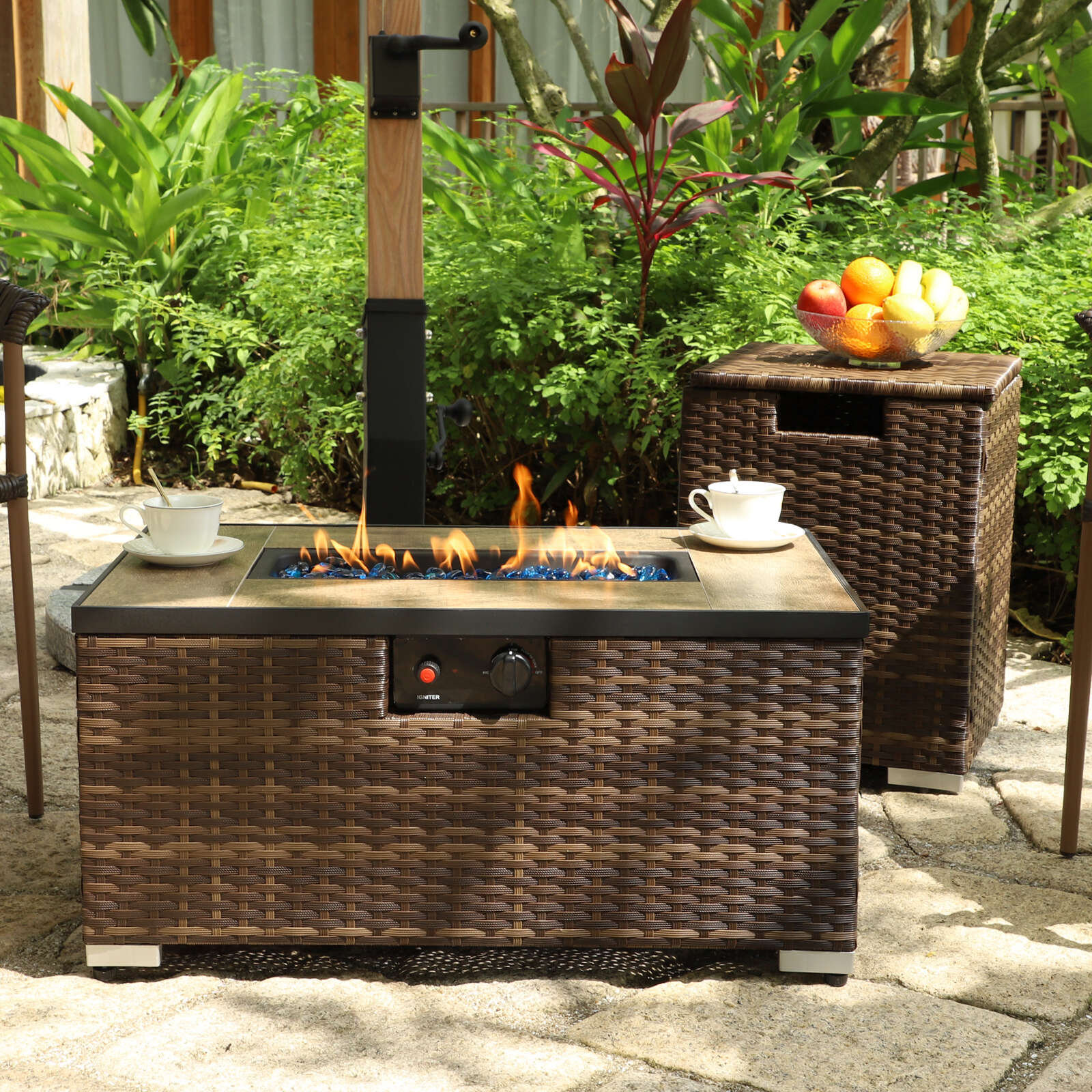 Latitude Run® Outdoor Propane Fire Pit Table, 40,000 BTU Rectangle ...