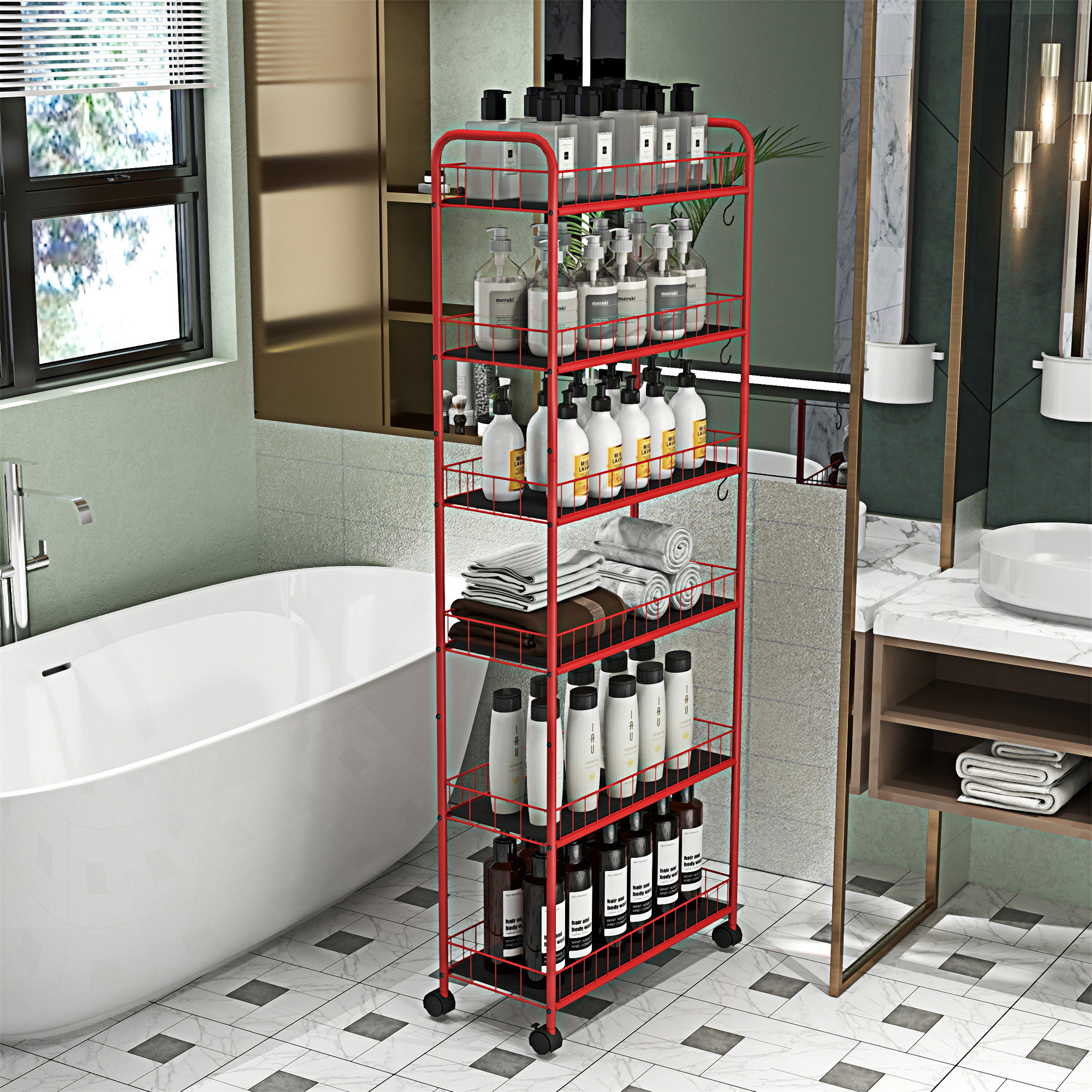 Ebern Designs Chariot de rangement roulant rouge à 6 niveaux - Wayfair ...