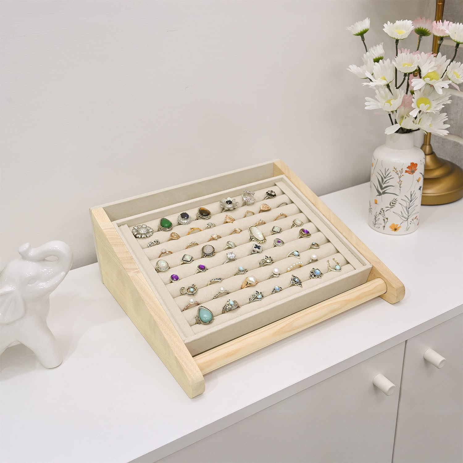 Union Rustic Wooden 8-Slot Ring Rack Display Stand, Ring Holder Stand ...