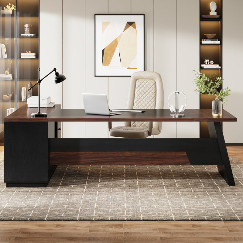 Latitude Run® L-Shaped Executive Office Desk with Drawers and File ...