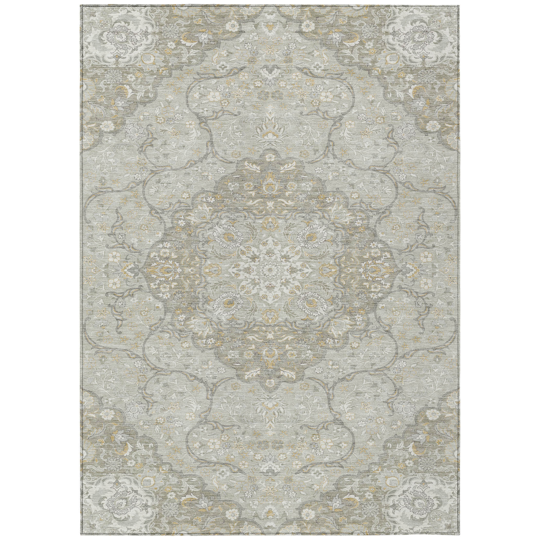 Orren Ellis 9' X 12' Taupe And Ivory Medallion Washable Indoor Outdoor ...