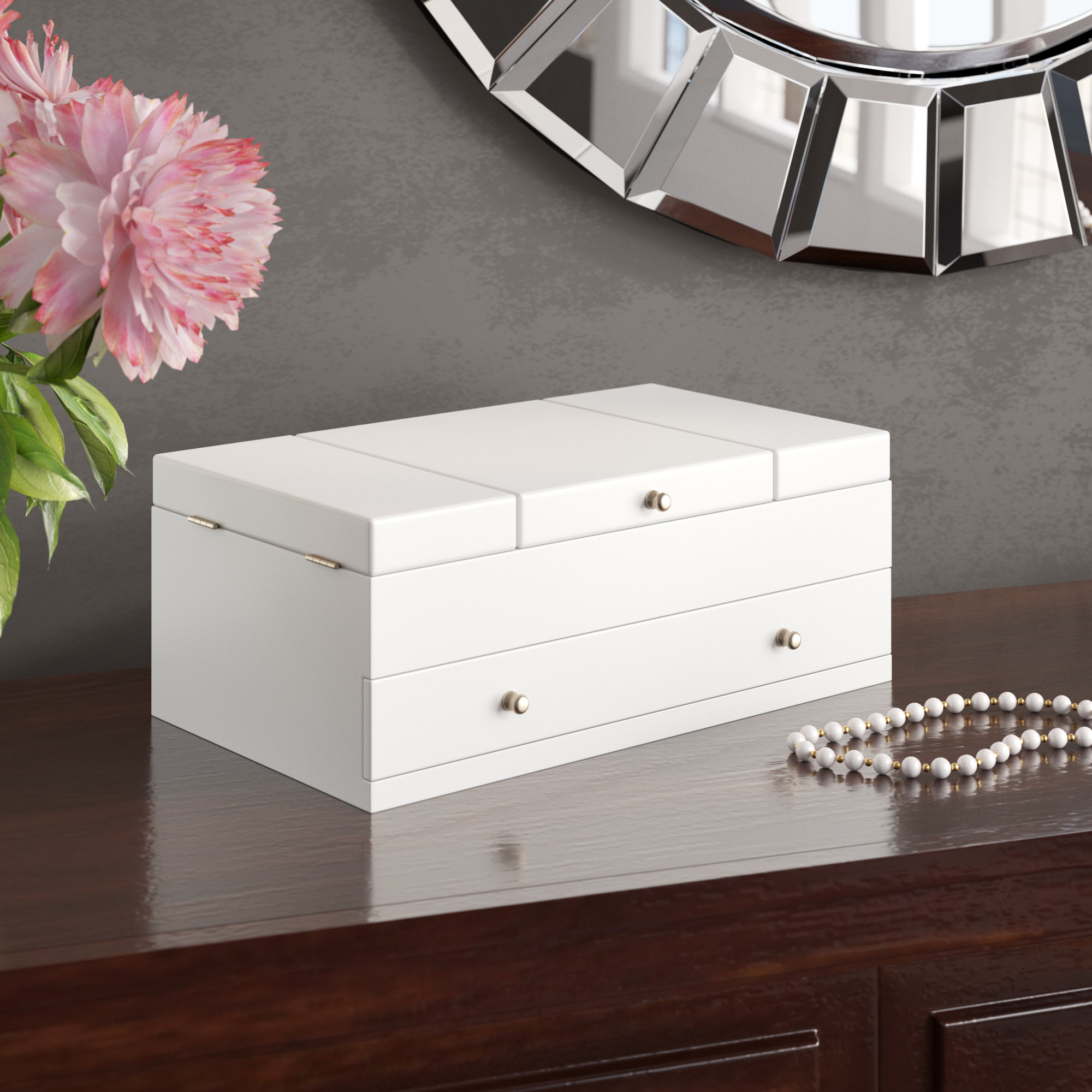 Alcott Hill® Wooden Triple Lid Jewelry Box & Reviews | Wayfair
