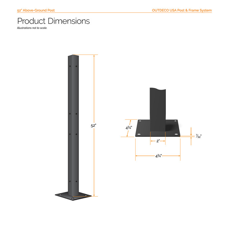 OUTDECO 52 In. Above Ground Galvanized Steel Fence Post With Welded ...