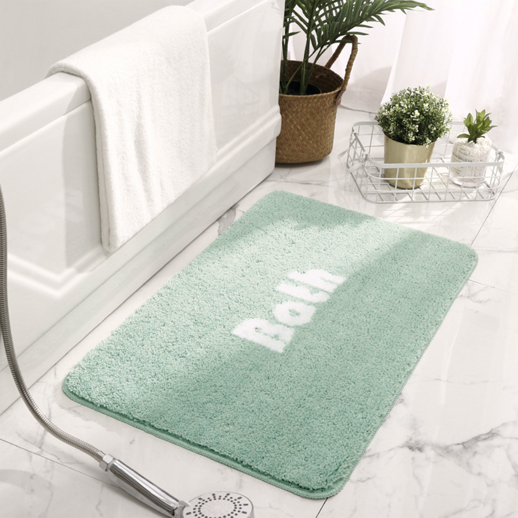 Ebern Designs Tyreice Soft Absorbent Non-Slip Mint Green Bath Rugs ...