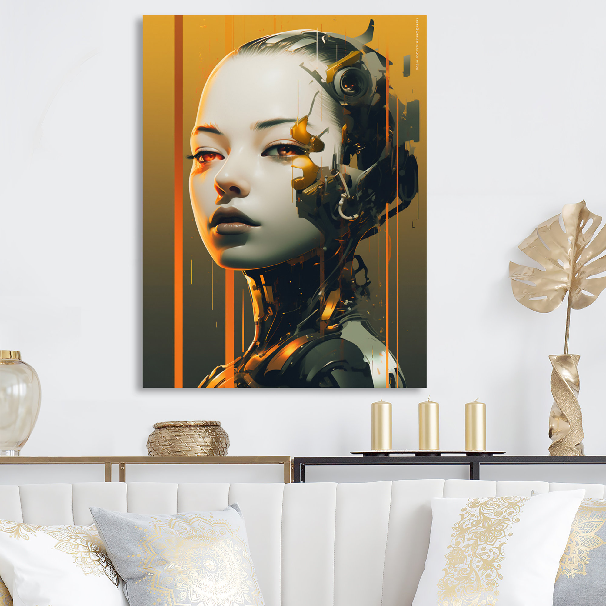 Alcott Hill® Gold and Black Cyborg Woman - Fashion Woman Metal Wall Art ...