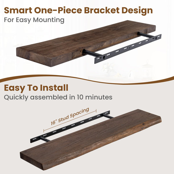 Ebern Designs Carsin Irregular Reclaimed Elm Floating Wall Shelf ...