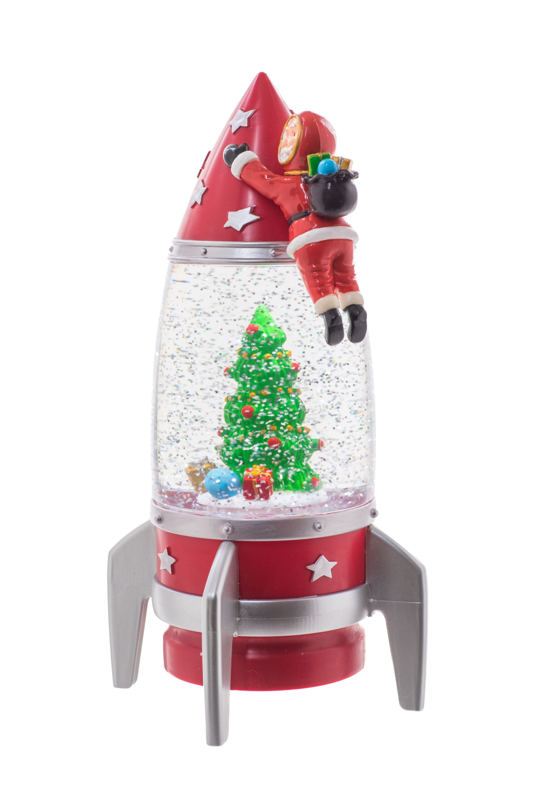 The Holiday Aisle® Red Plastic Rocket Ship LED Snow Globe with Astro ...