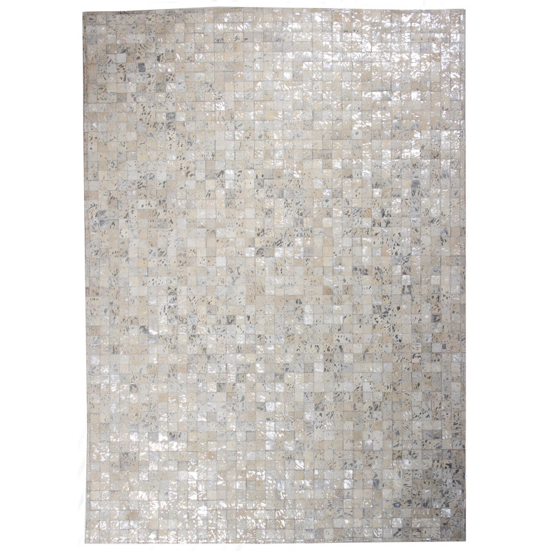 Orren Ellis Meer Patchwork Handmade Cow Skin Silver Metallic Area Rug ...