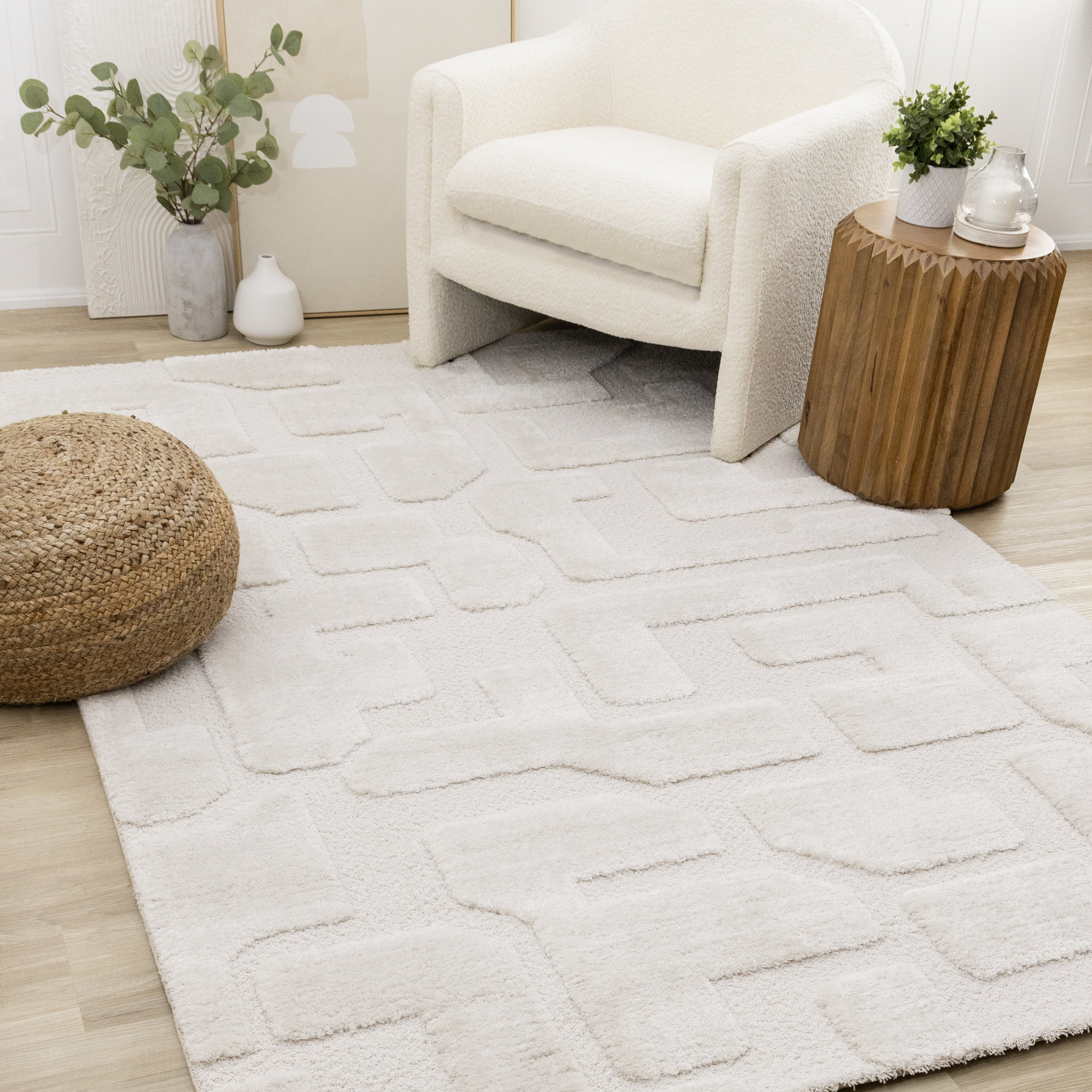 Orren Ellis Marrisha Luxury Cream Plush Textured High-Low Area Rug ...