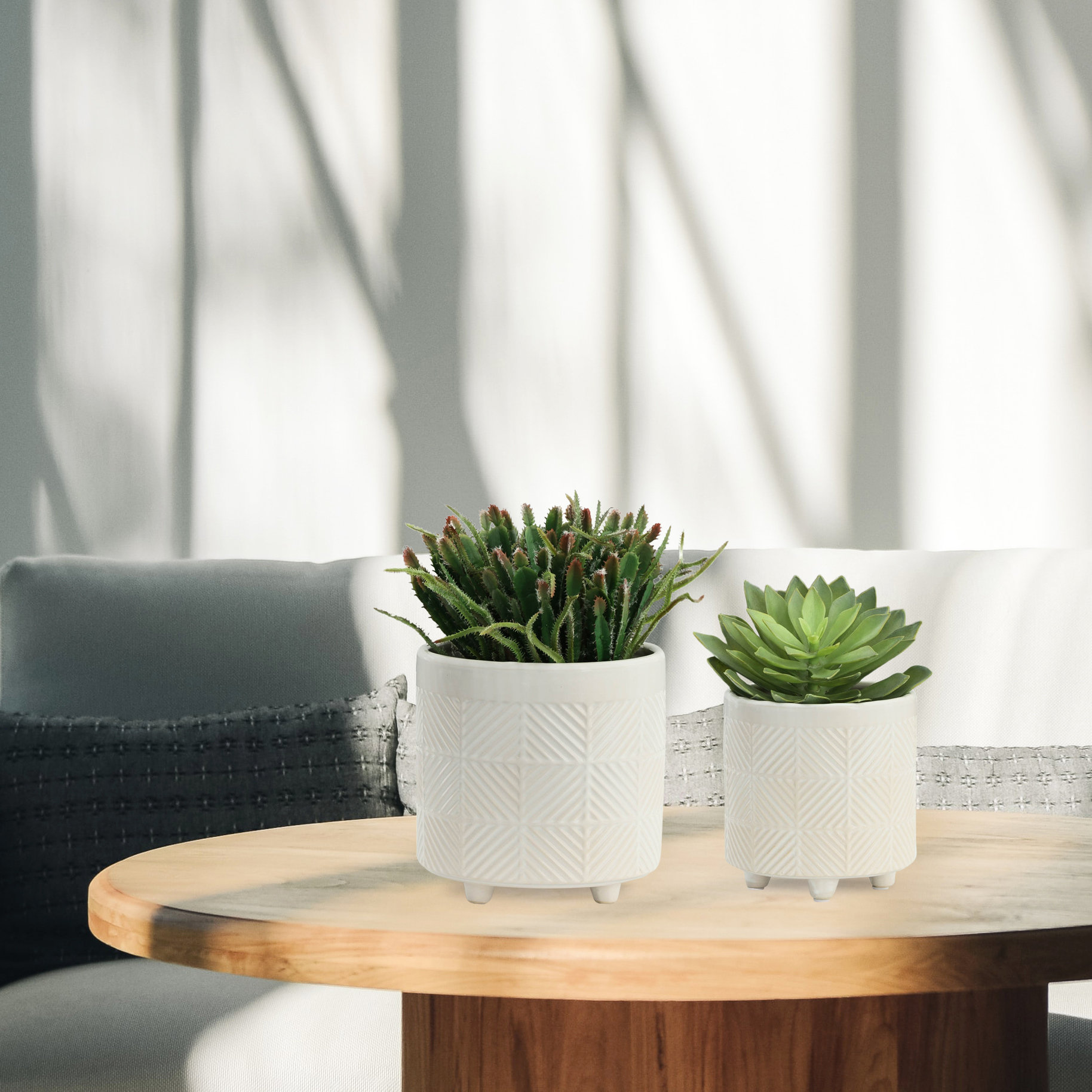 Ebern Designs Shiny White Textured Ceramic Planters, 6/8" S/2 - Great ...
