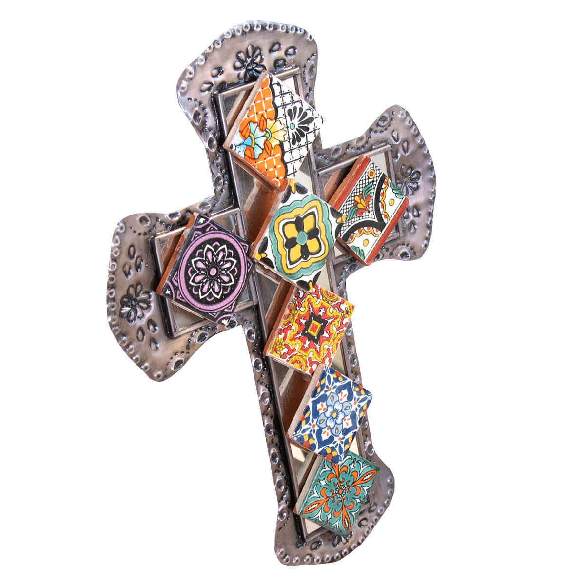 Bungalow Rose Relief Talavera Mini Tiles Mirror And Aluminium Cross ...