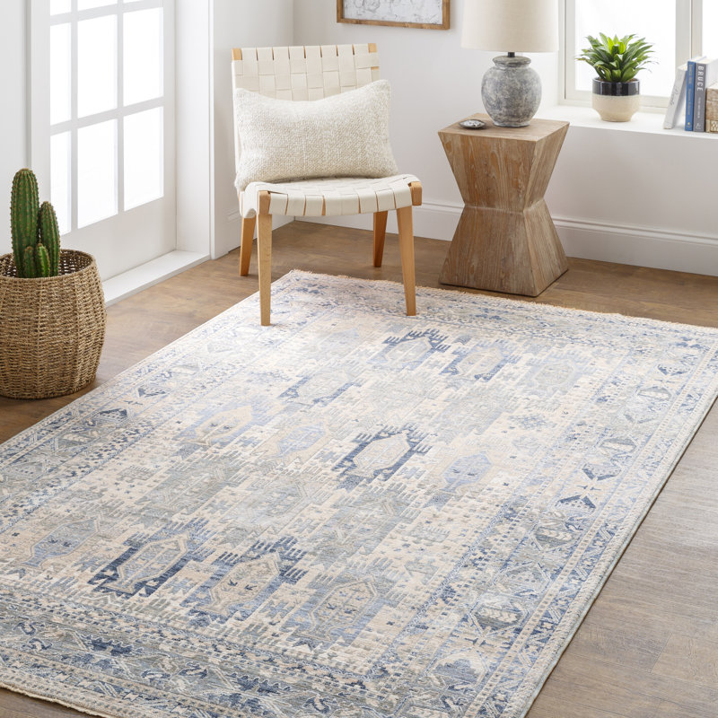 Joss & Main Jerrika Performance Blue/Gray/Cream Rug & Reviews | Wayfair