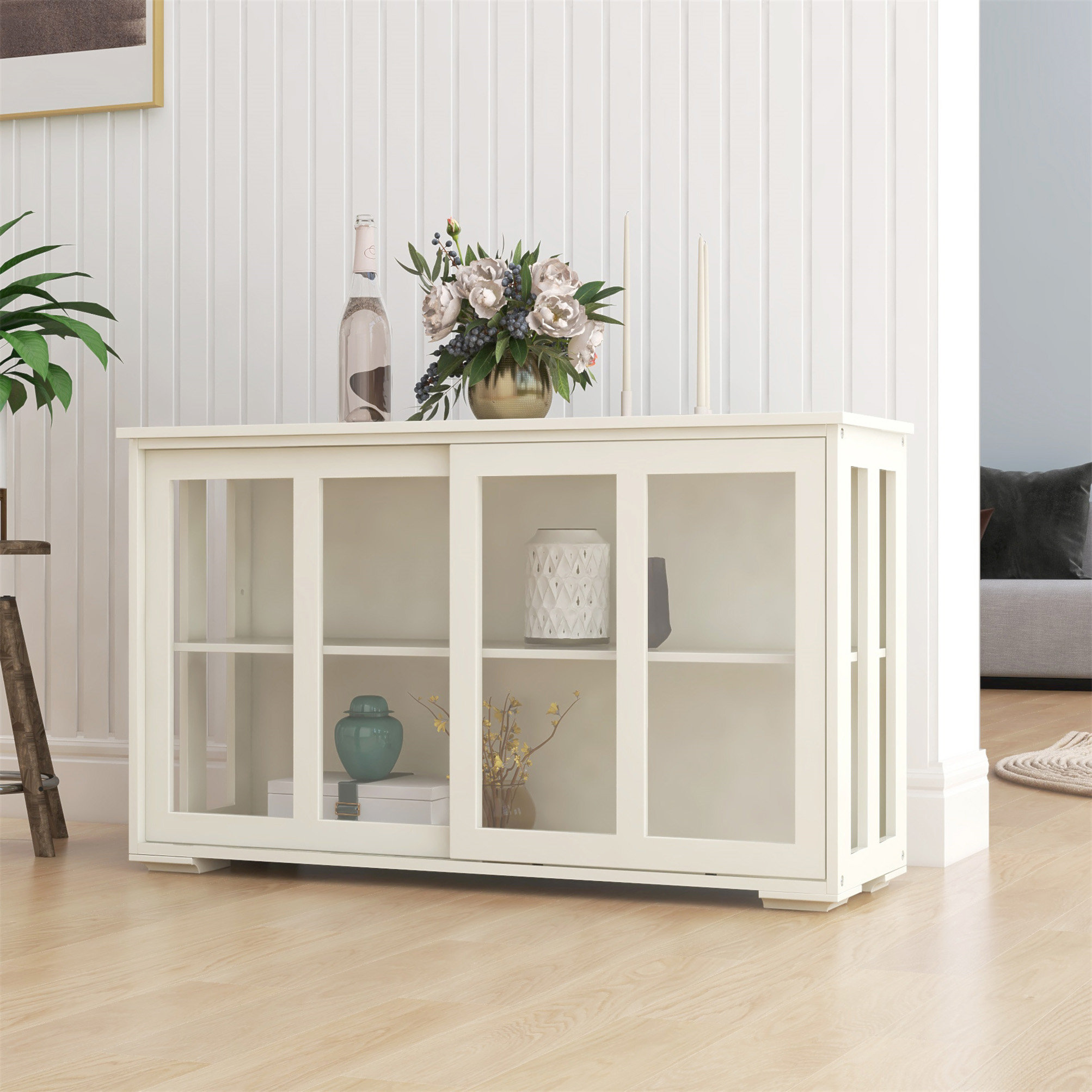 Ebern Designs Versatile Kitchen Storage Stand Cupboard With Glass Door ...