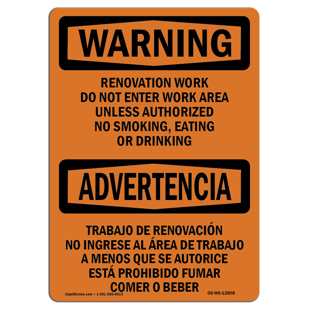 SignMission OSHA WARNING Sign - Renovation Work Do Not Enter Work Area ...