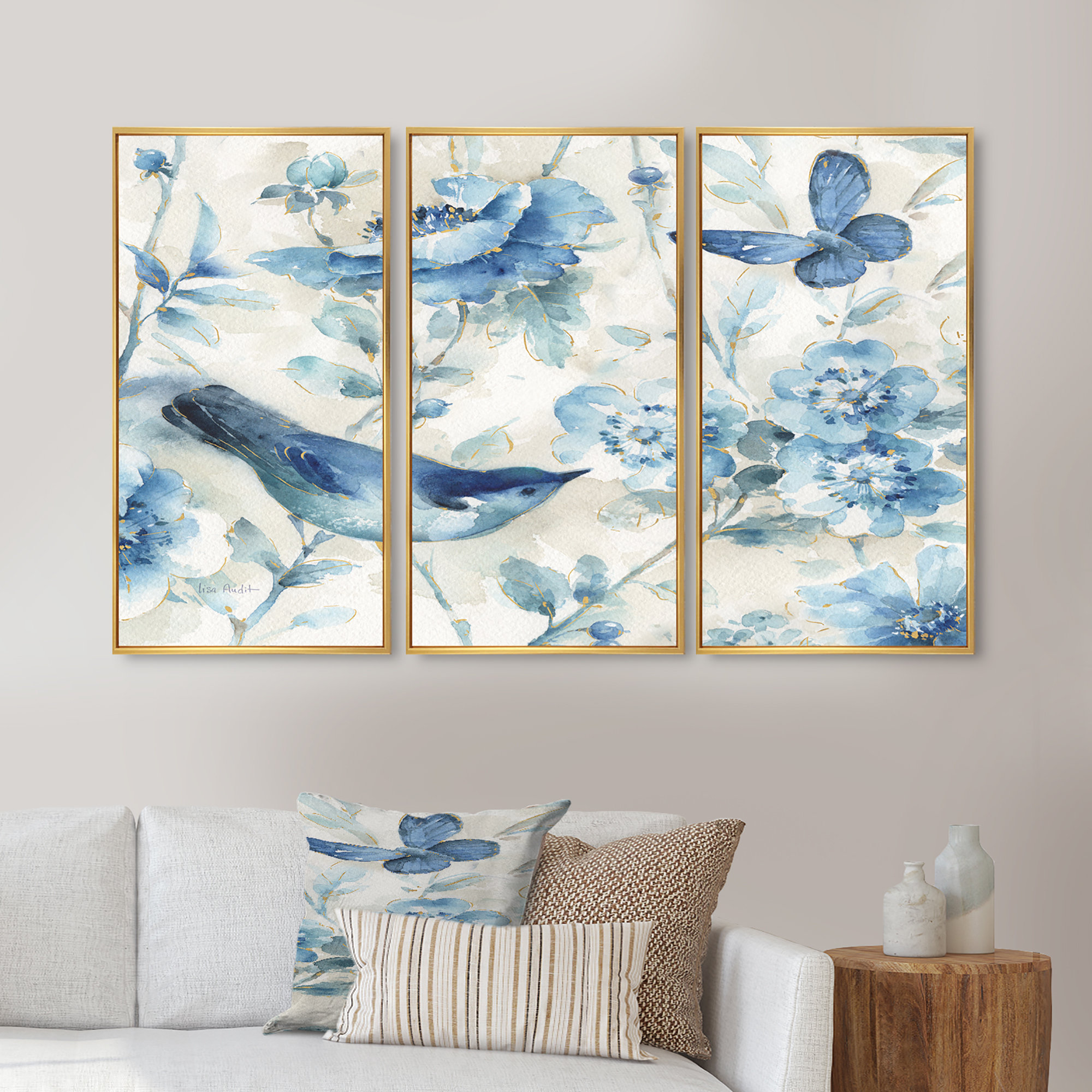 Design Art Indigold Bird Cottage Family II - Traditional Framed Canvas ...