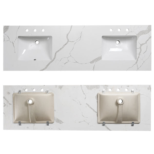 PROOX 72'' Quartz Double Vanity Top with Sink and 3 Faucet Holes | Wayfair