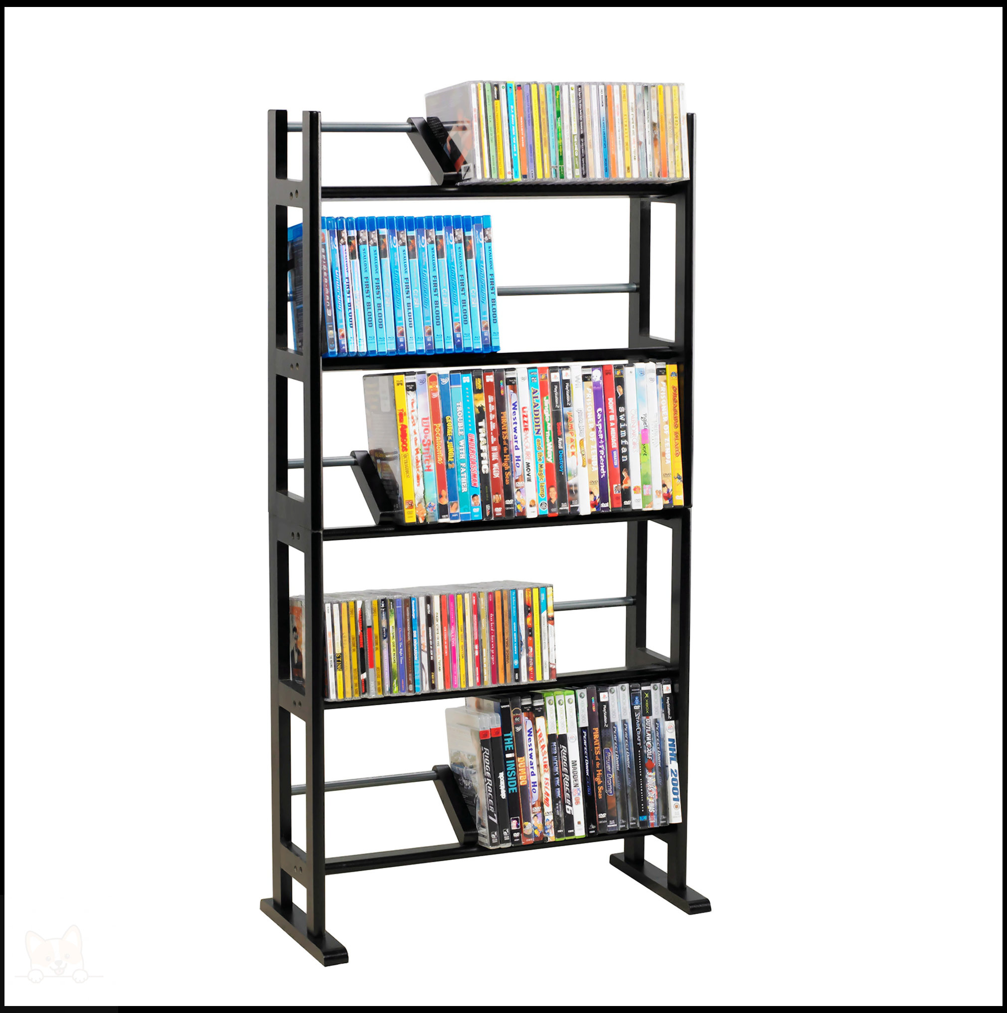 Rebrilliant Media Storage Rack With Sliding Dividers In Espresso Brown ...