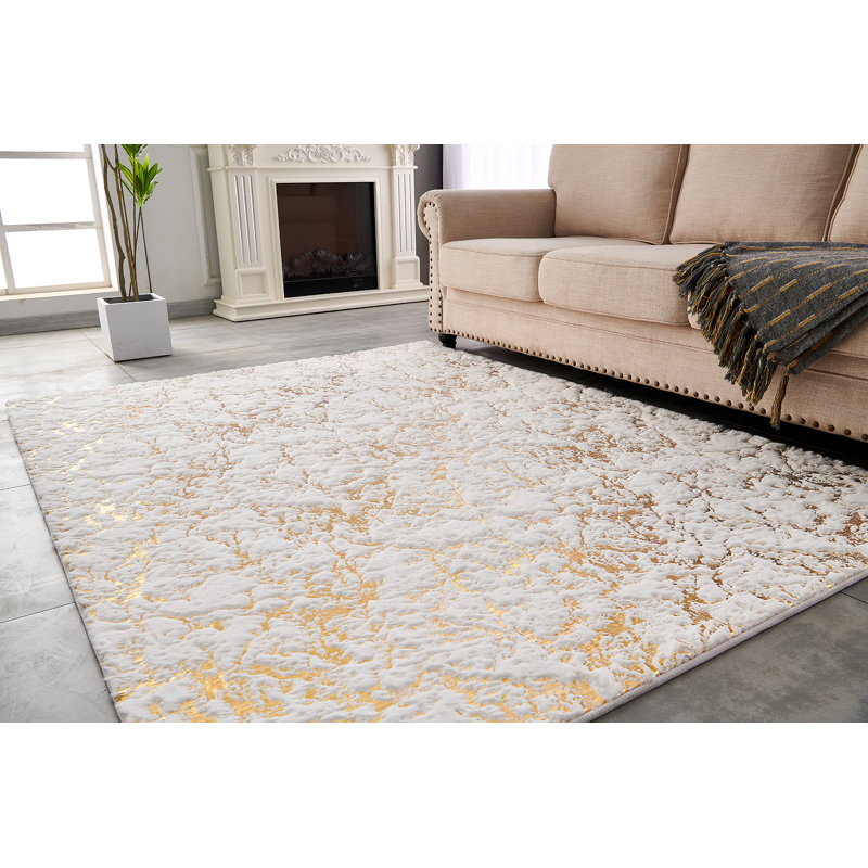 Mercer41 Boghos Machine Tufted White/Gold Rug | Wayfair