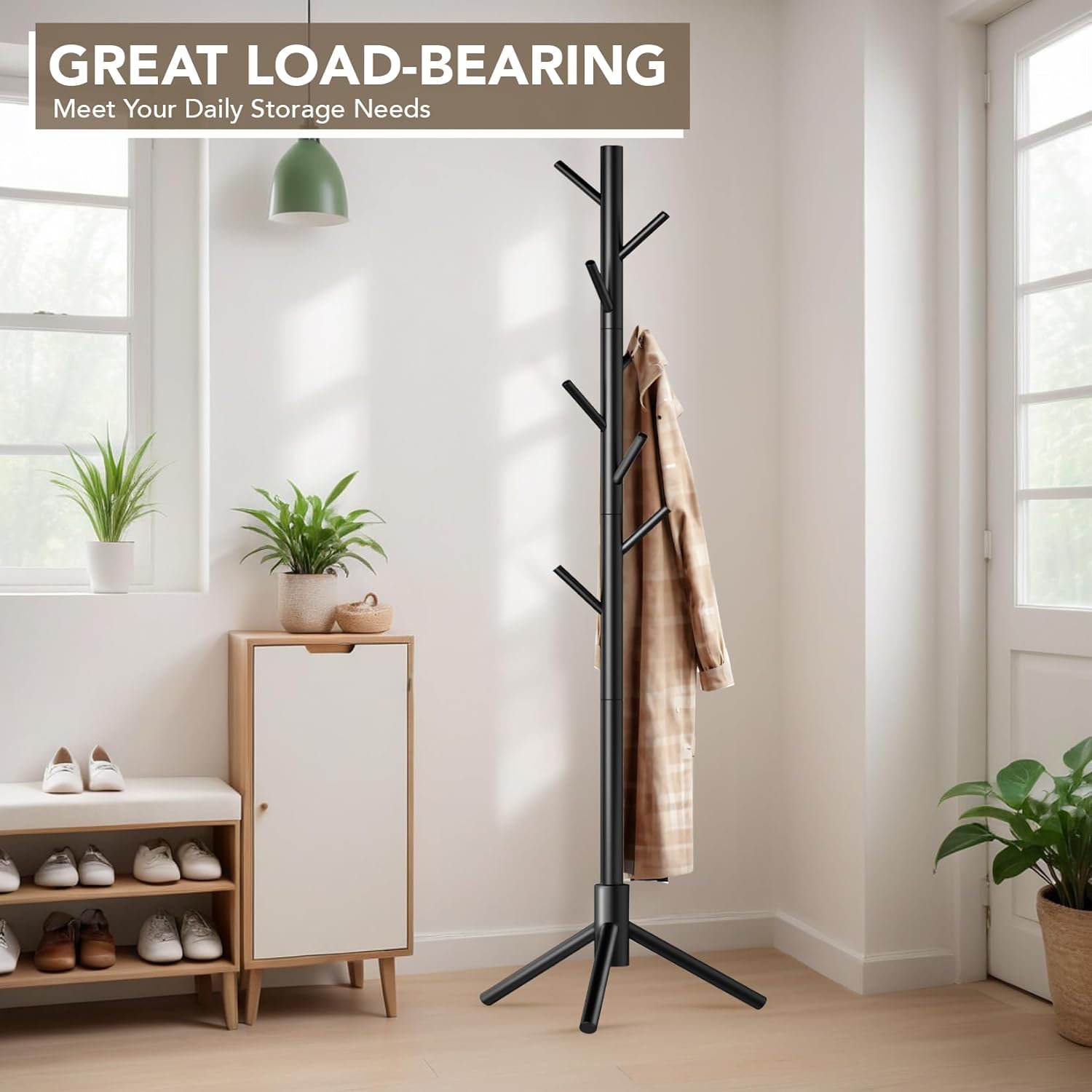 George Oliver Wooden Tree Coat Rack Stand,Sturdy Freestanding Coat Rack ...