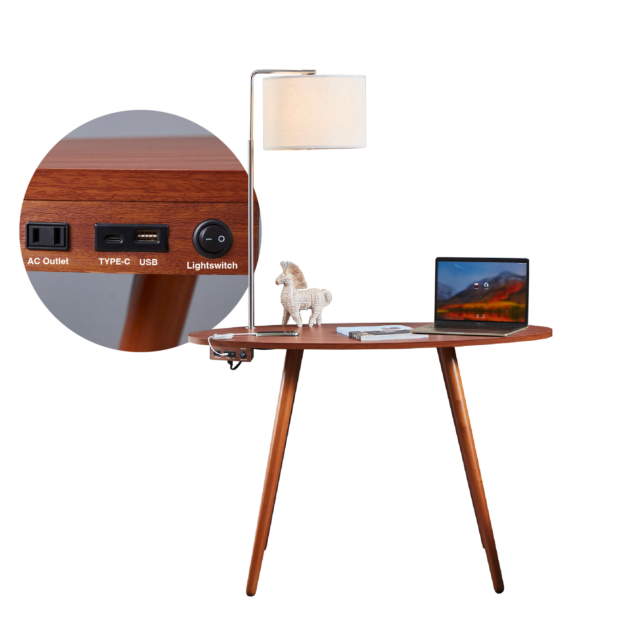 George Oliver Oval Desk with Built in Outlets | Wayfair