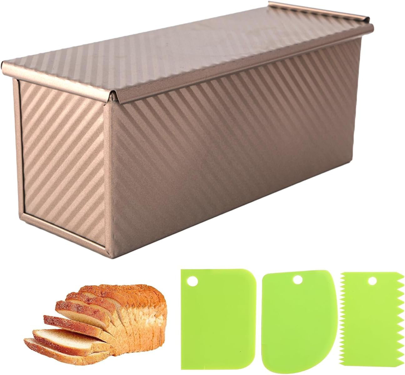 Belleze Bread Pan, Non-Stick Rectangle Pullman Loaf Pan With Lid, Long ...