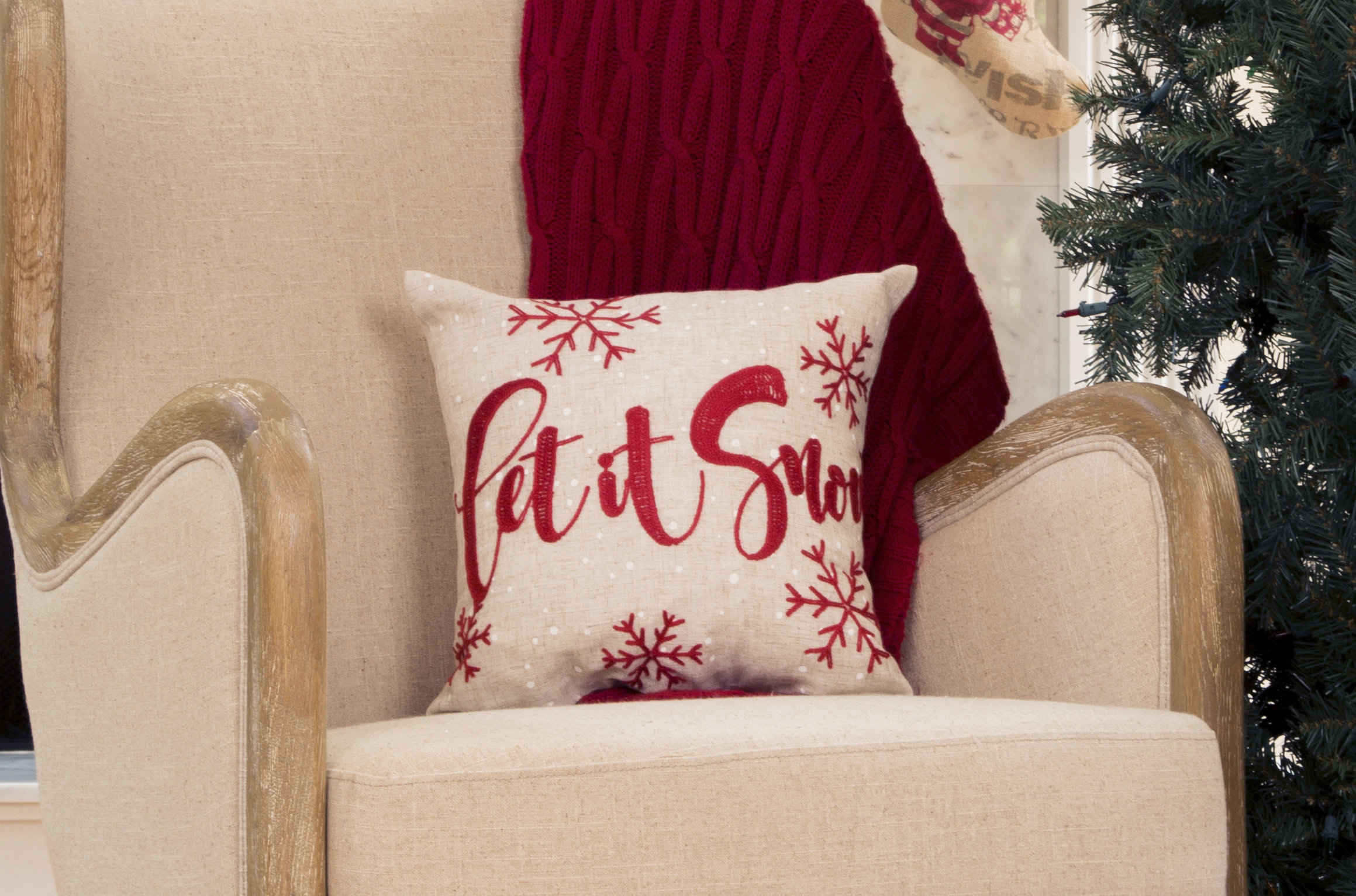 Manor Luxe Let It Snow Embroidered Christmas Pillow, 14 By 14-Inch ...