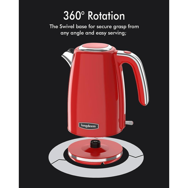 Longdeem 1.7L Electric Kettle: 1500W, Auto-Off, Boil-Dry Protection ...