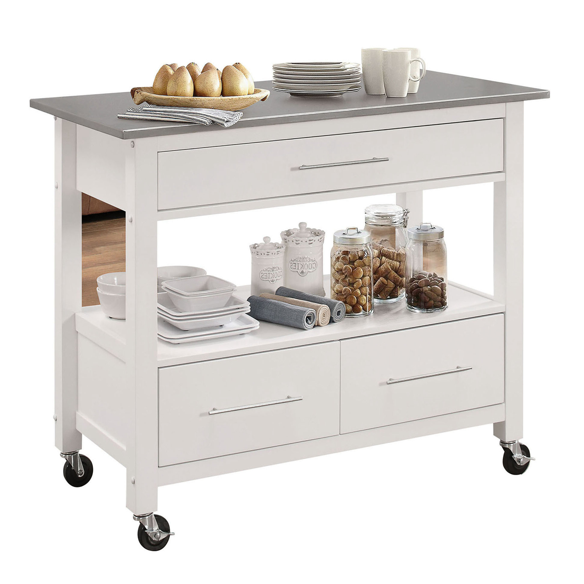 17 Stories Stainless Steel And 1-Shelf Kitchen Cart With Locking ...