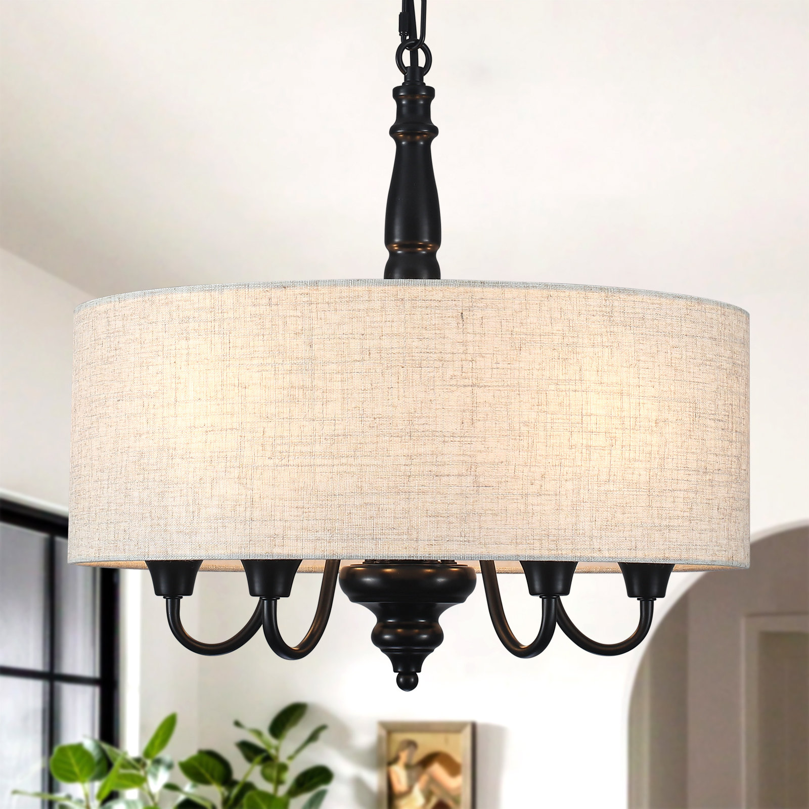 Ophelia & Co. 5 - Light Dimmable Cylinder Linen Shaded Farmhouse ...