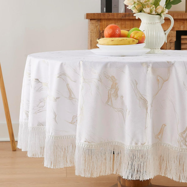 Gracie Oaks Kist Round Velvet Tablecloth with Fringes | Wayfair