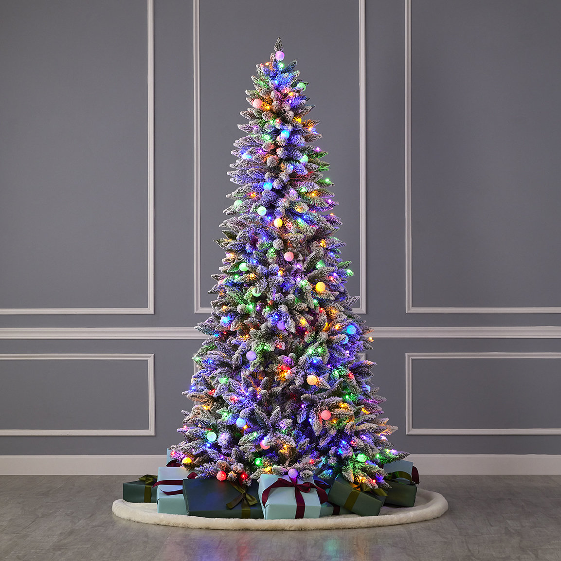 The Holiday Aisle® Flocked and Slim Christmas Tree with 150 LED Lights ...